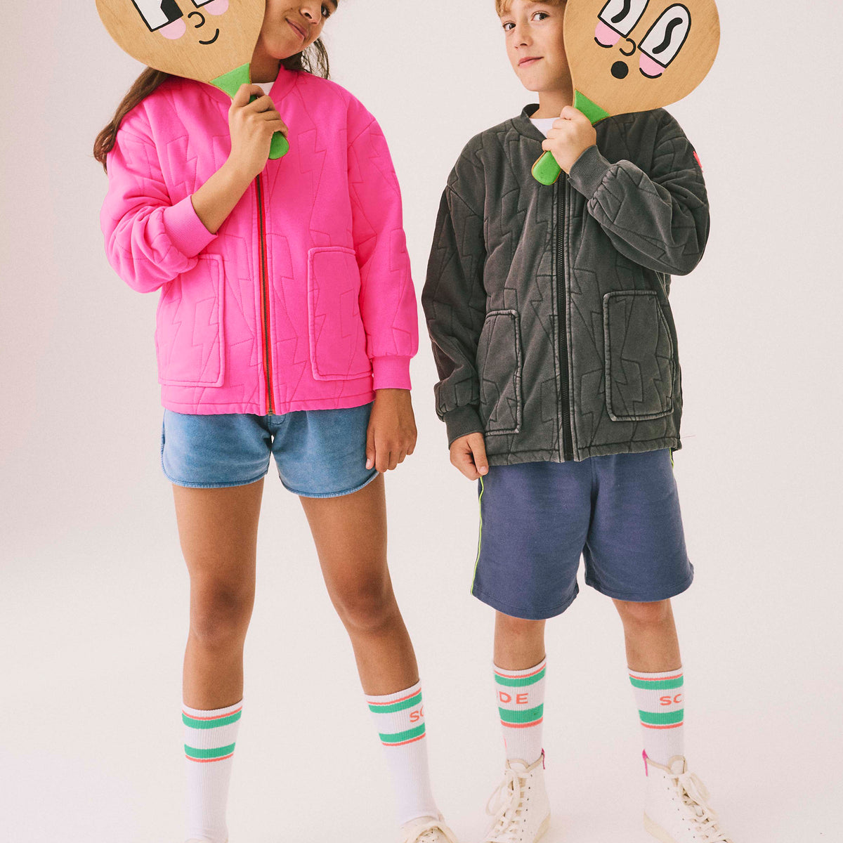 Kids Washed Black Organic Cotton Quilted Lightning Bolt Jacket Scamp & Dude