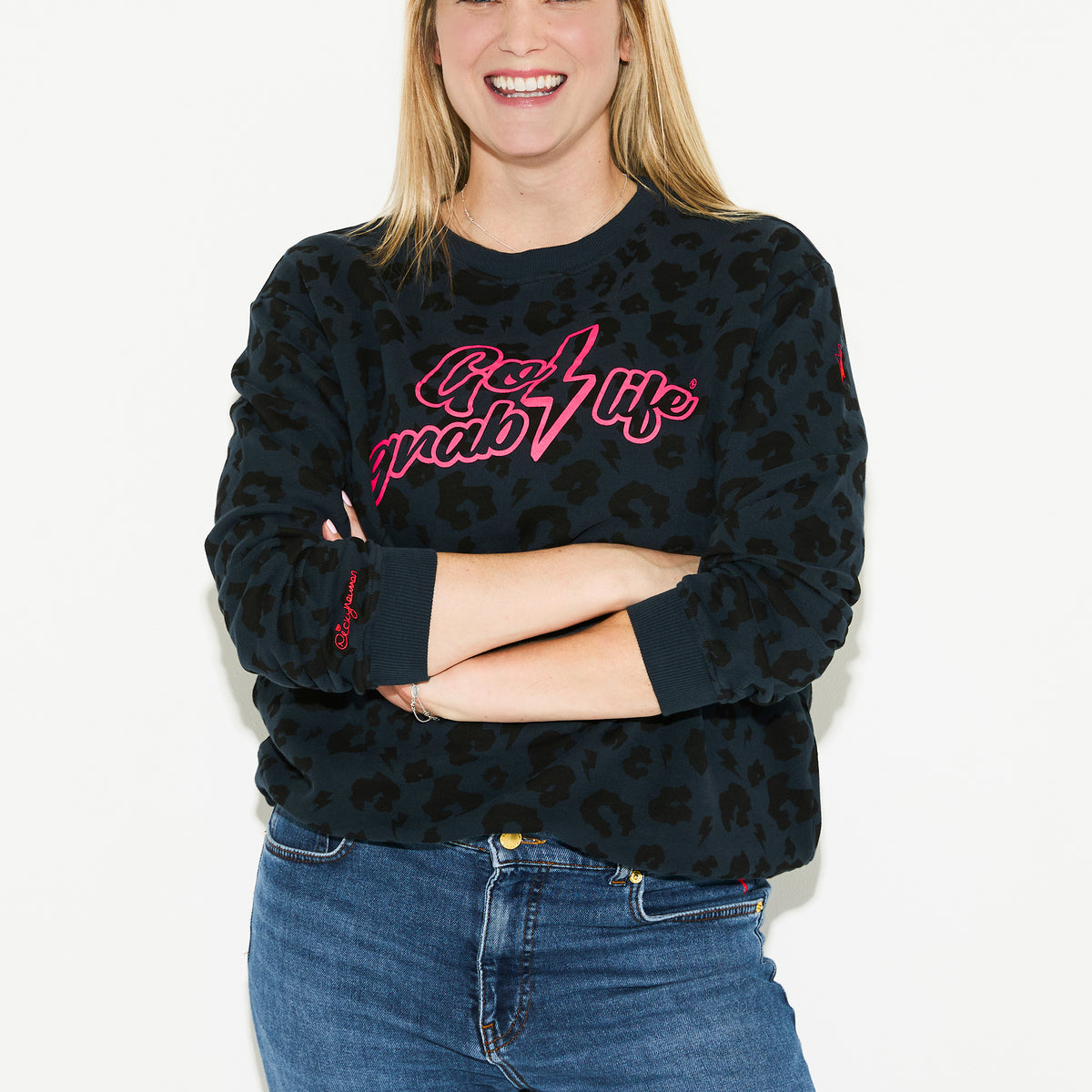 Scamp & Dude x Nicky Newman Navy with Black Leopard 'Go Grab Life' Ove