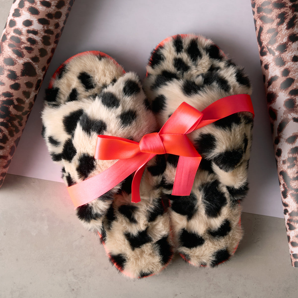 Cream with Black Cheetah Faux Fur Cross Over Slippers Scamp & Dude