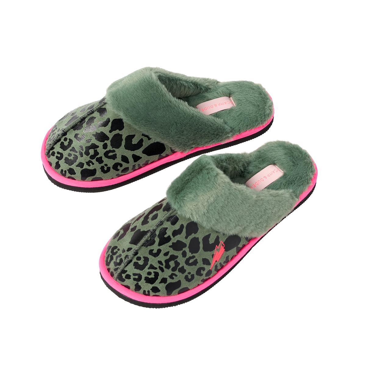 Khaki with Pink Shadow Leopard Slippers Scamp & Dude