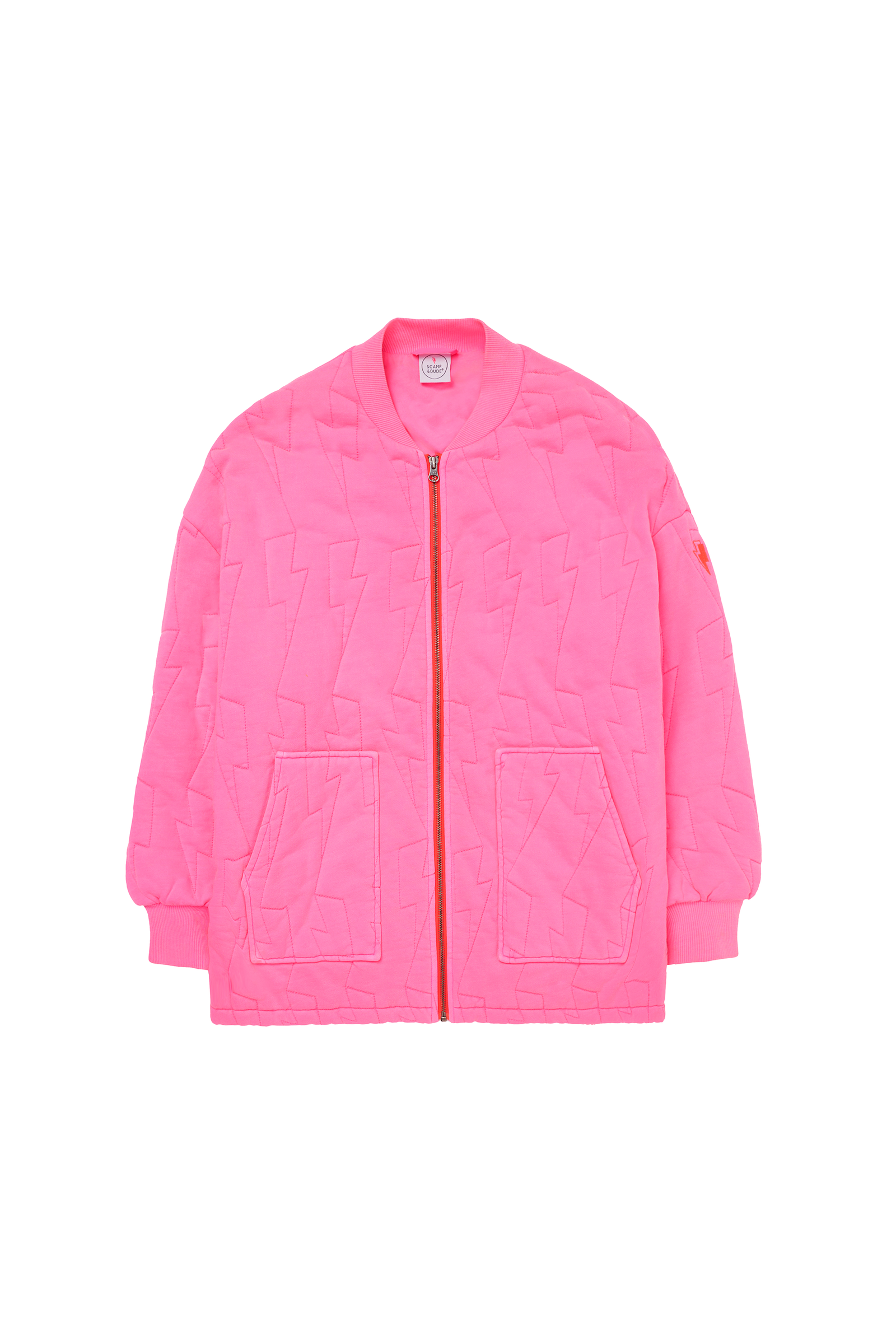 Neon Pink Organic Cotton Quilted Lightning Bolt Oversized Bomber Jacket Scamp & Dude
