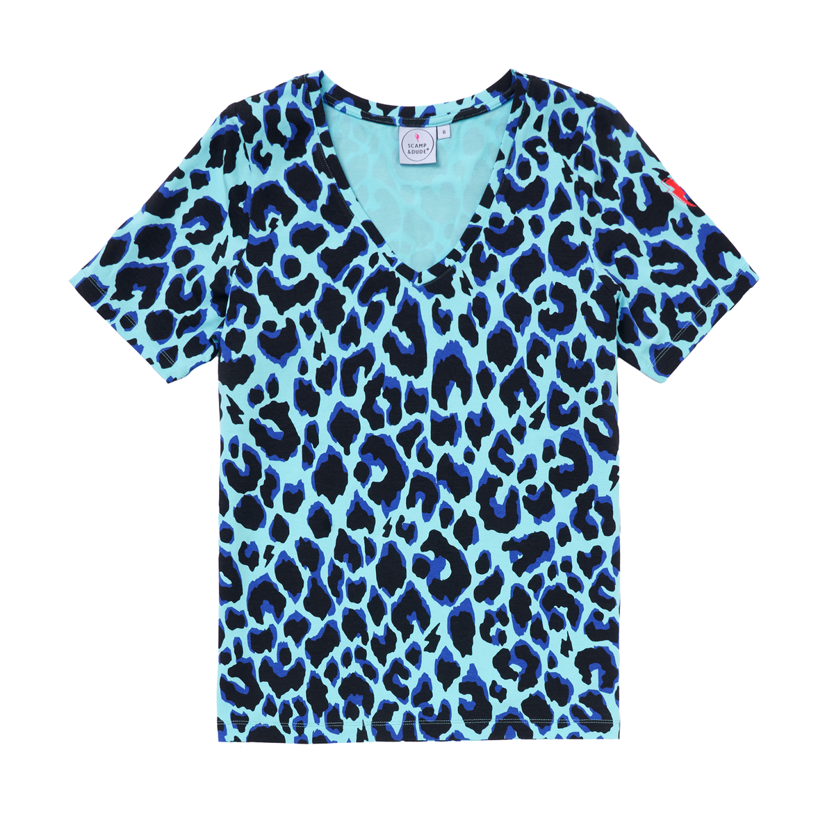 Turquoise with Black and Blue Shadow Leopard V-Neck T-Shirt Scamp & Dude