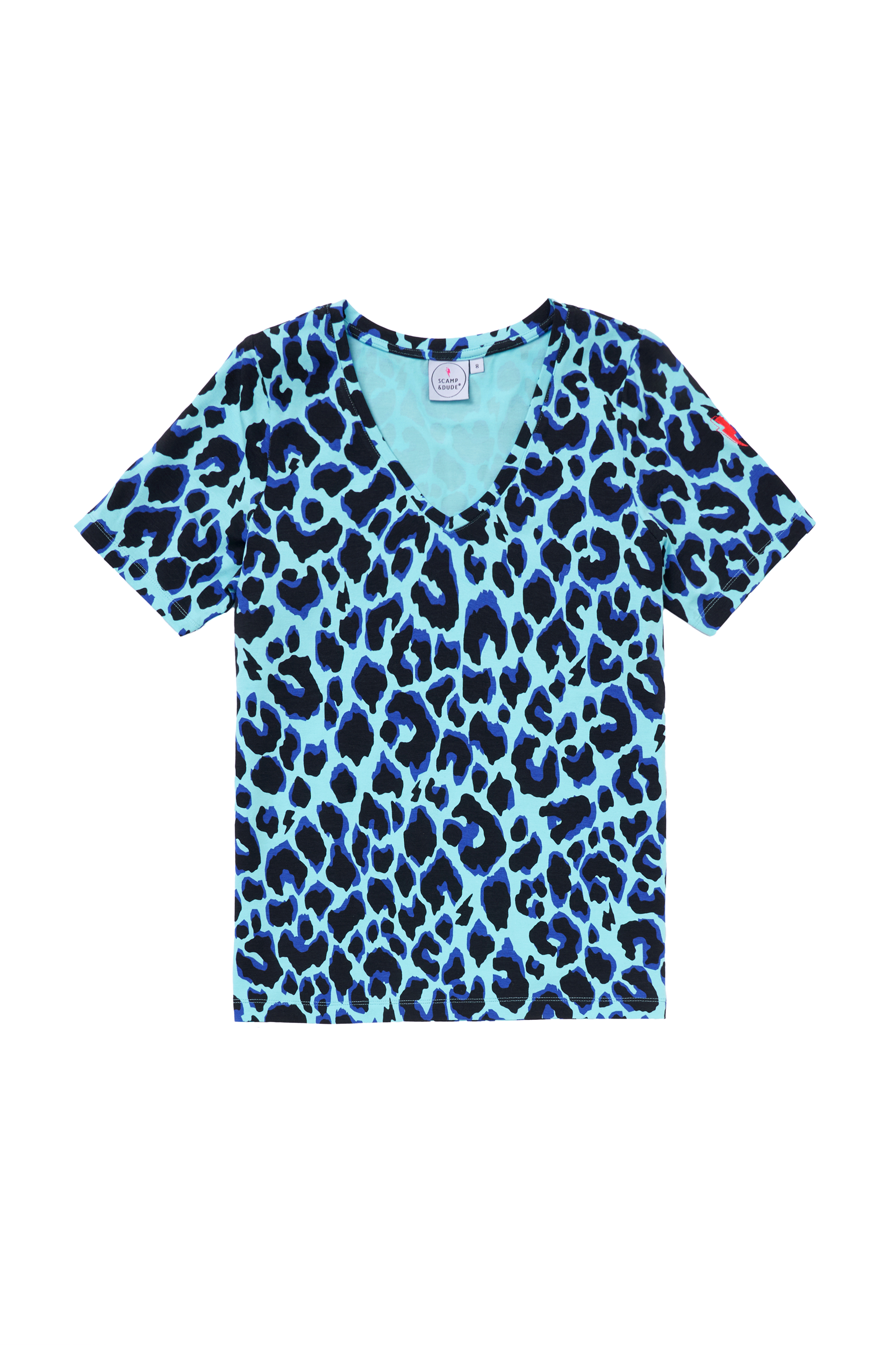Turquoise with Black and Blue Shadow Leopard V-Neck T-Shirt Scamp & Dude