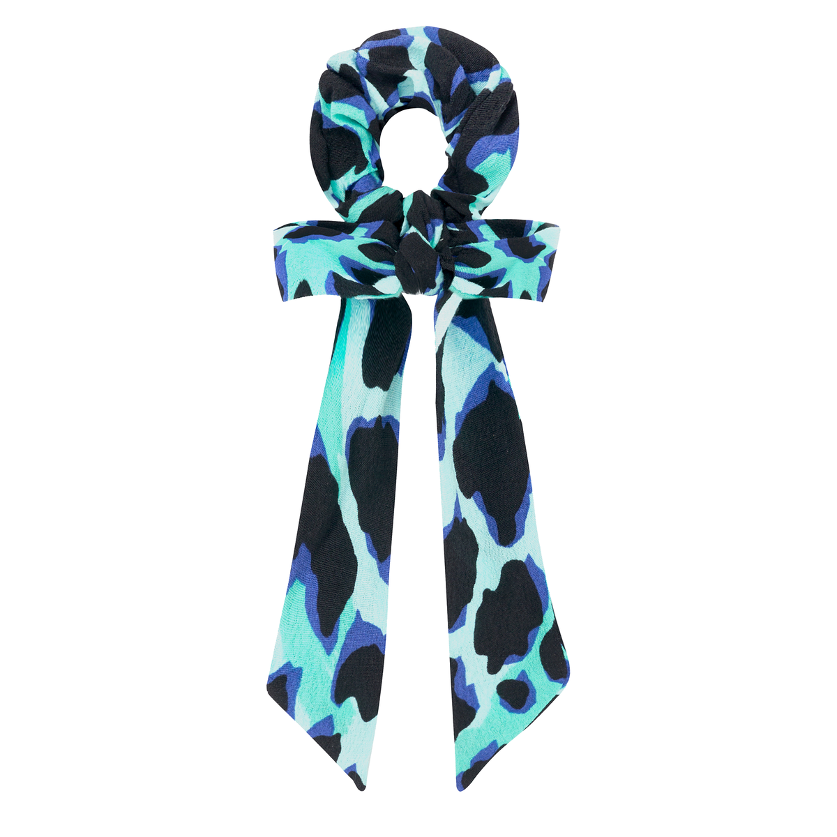 Turquoise with Black and Blue Shadow Leopard Bow Scrunchie Scamp & Dude