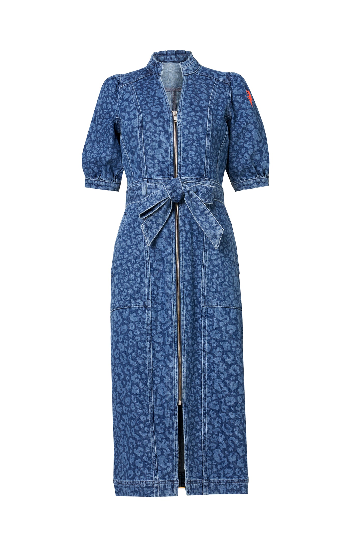 Authentic Indigo Leopard Zip Detail Midi Denim Dress Scamp & Dude