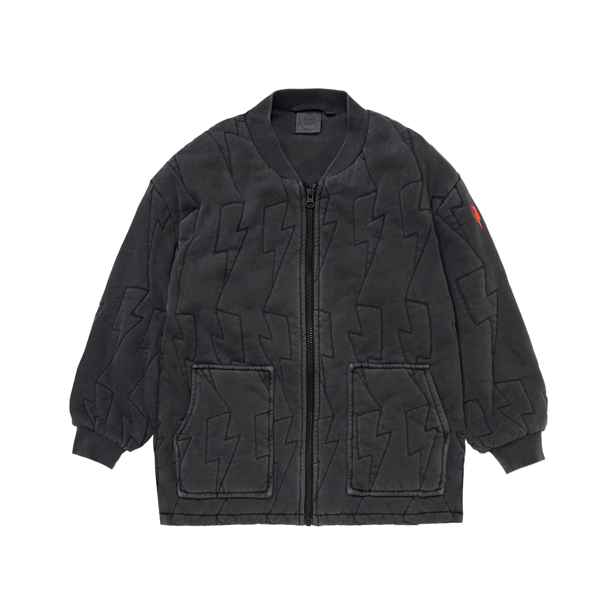 Kids Washed Black Organic Cotton Quilted Lightning Bolt Jacket Scamp & Dude