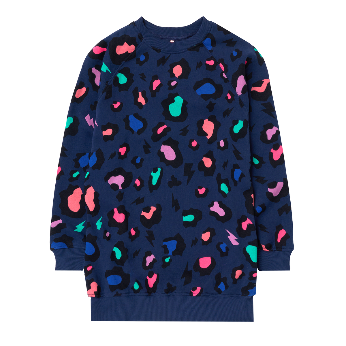 Kids Navy with Rainbow Snow Leopard Sweatshirt Dress Scamp & Dude