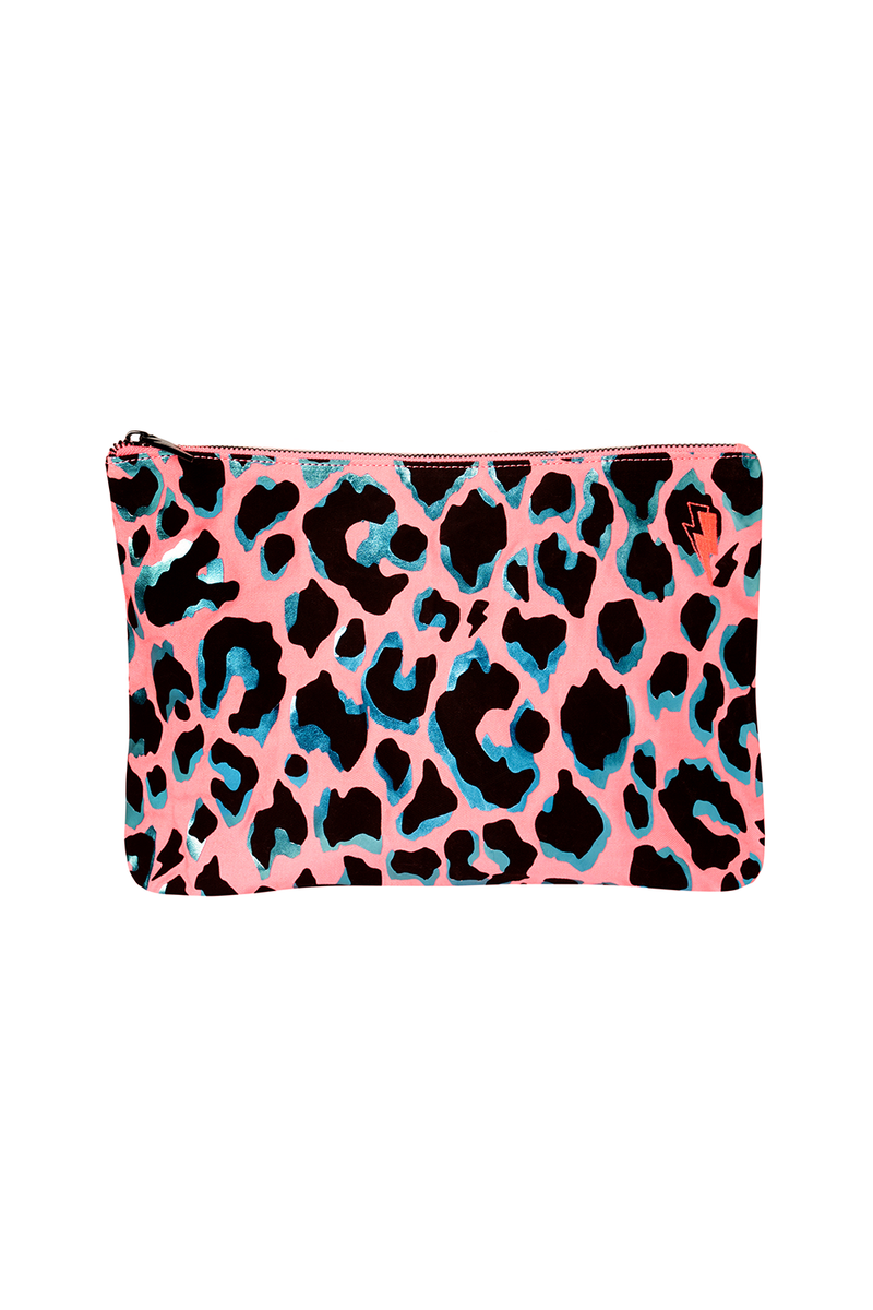 Coral with Turquoise and Black Shadow Leopard Large Swag Bag Scamp & Dude