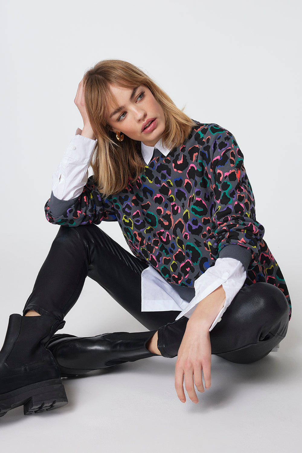 Grey with Rainbow Shadow Leopard Oversized Sweatshirt Scamp & Dude