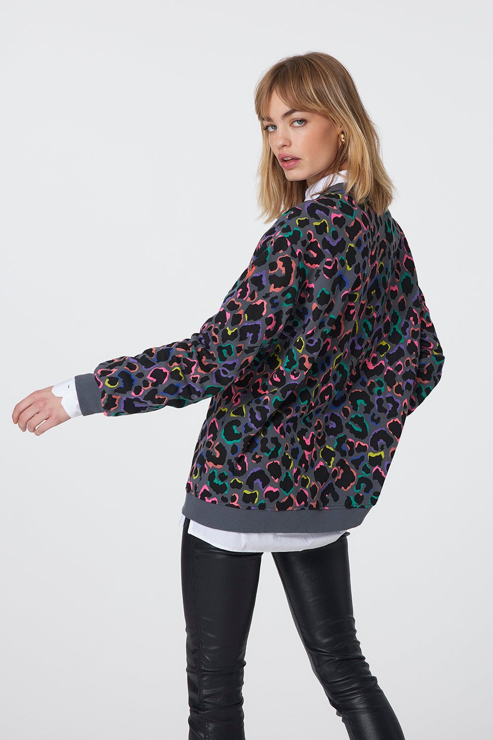 Grey with Rainbow Shadow Leopard Oversized Sweatshirt Scamp & Dude