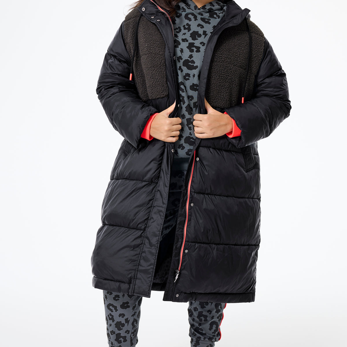 Black Quilted with Borg Longline Puffer Coat Scamp & Dude