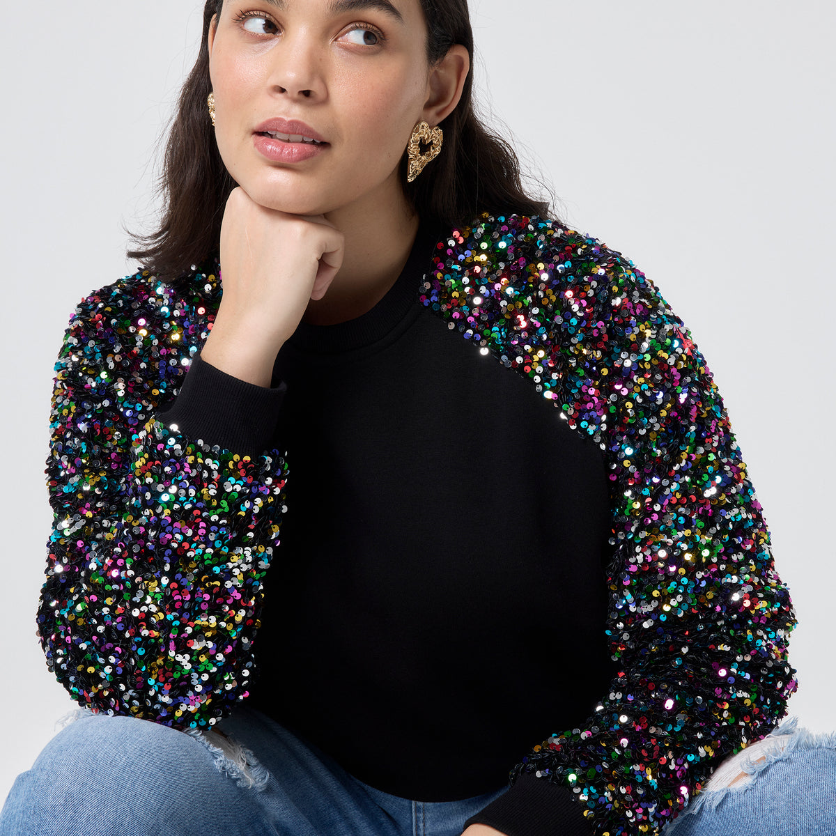 Black with Rainbow Sequin Sleeve Raglan Sweatshirt Scamp & Dude