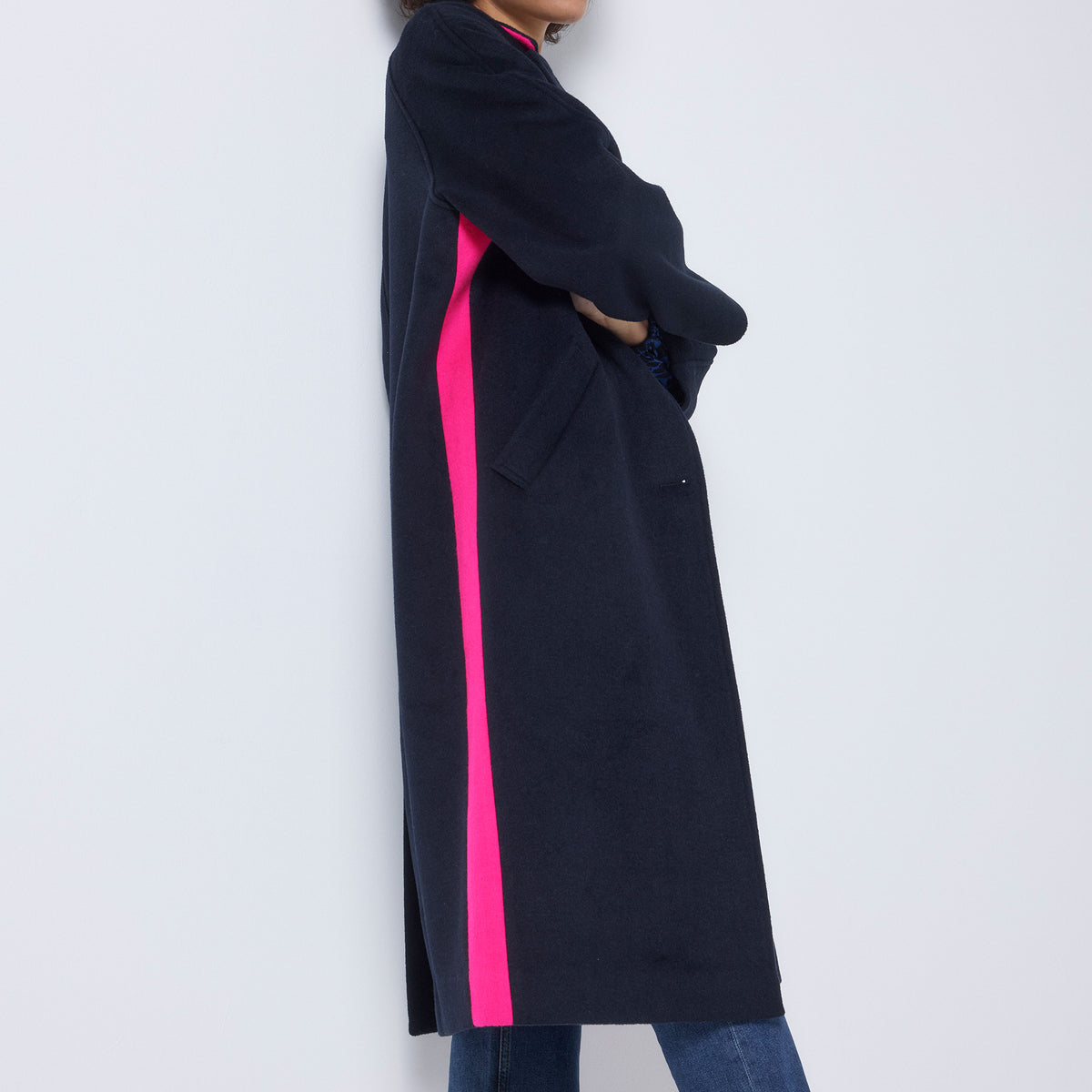 Navy with Neon Pink Wool Blend Coat Scamp & Dude