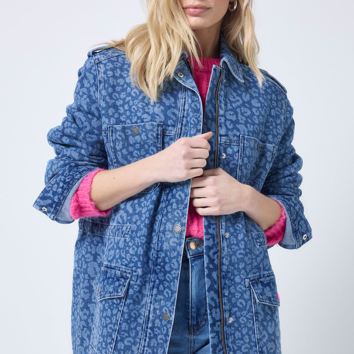 Authentic Indigo Leopard Denim Utility Jacket Scamp & Dude