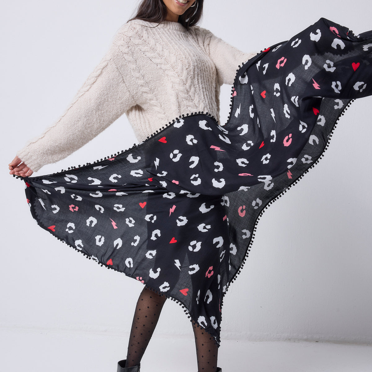 Black with White Love Leopard Charity Super Scarf Scamp & Dude