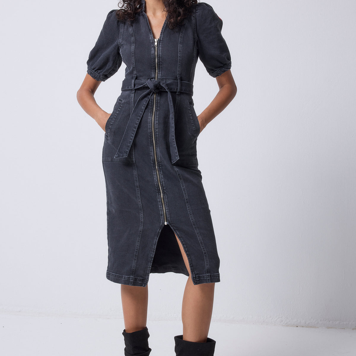 Washed Black Zip Detail Denim Dress – Scamp & Dude