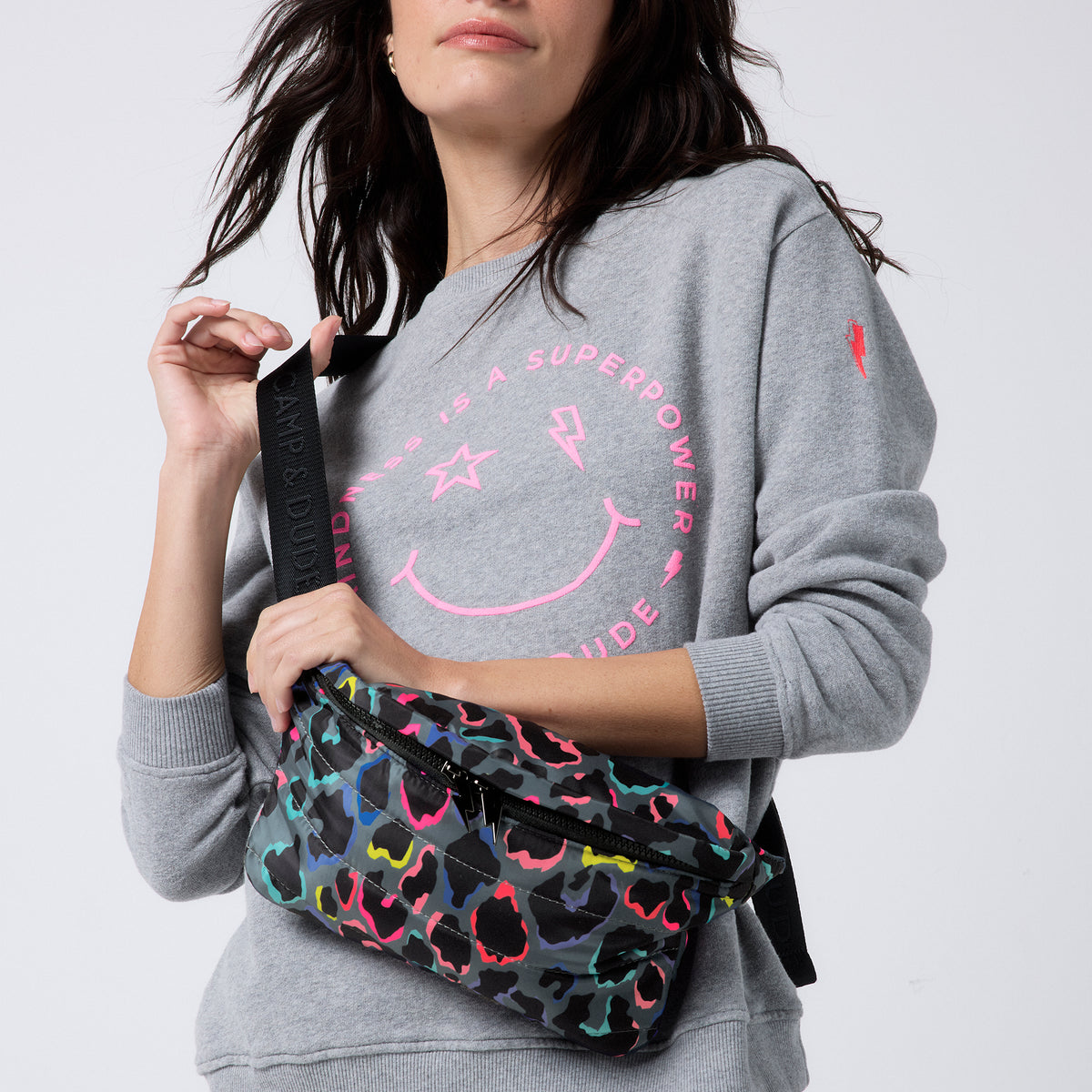 Grey with Rainbow Shadow Leopard Puffer Bum Bag Scamp & Dude