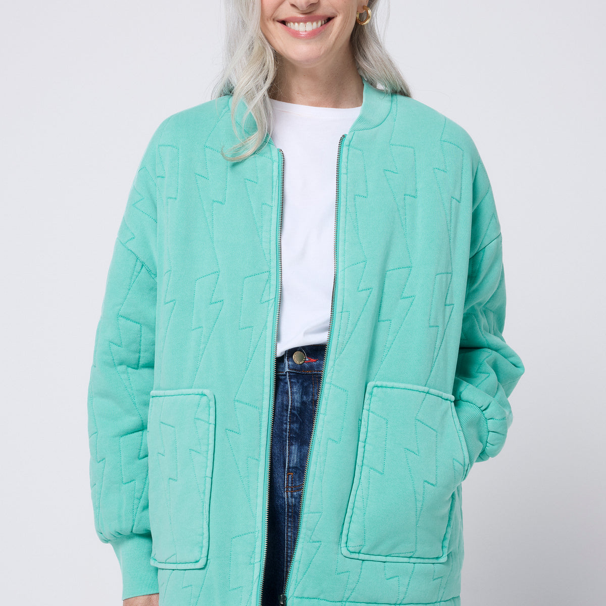 Turquoise Organic Cotton Lightning Bolt Oversized Bomber Jacket – Scamp ...