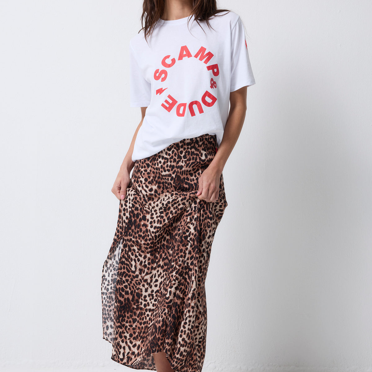 White with Red Scamp & Dude Logo T-Shirt