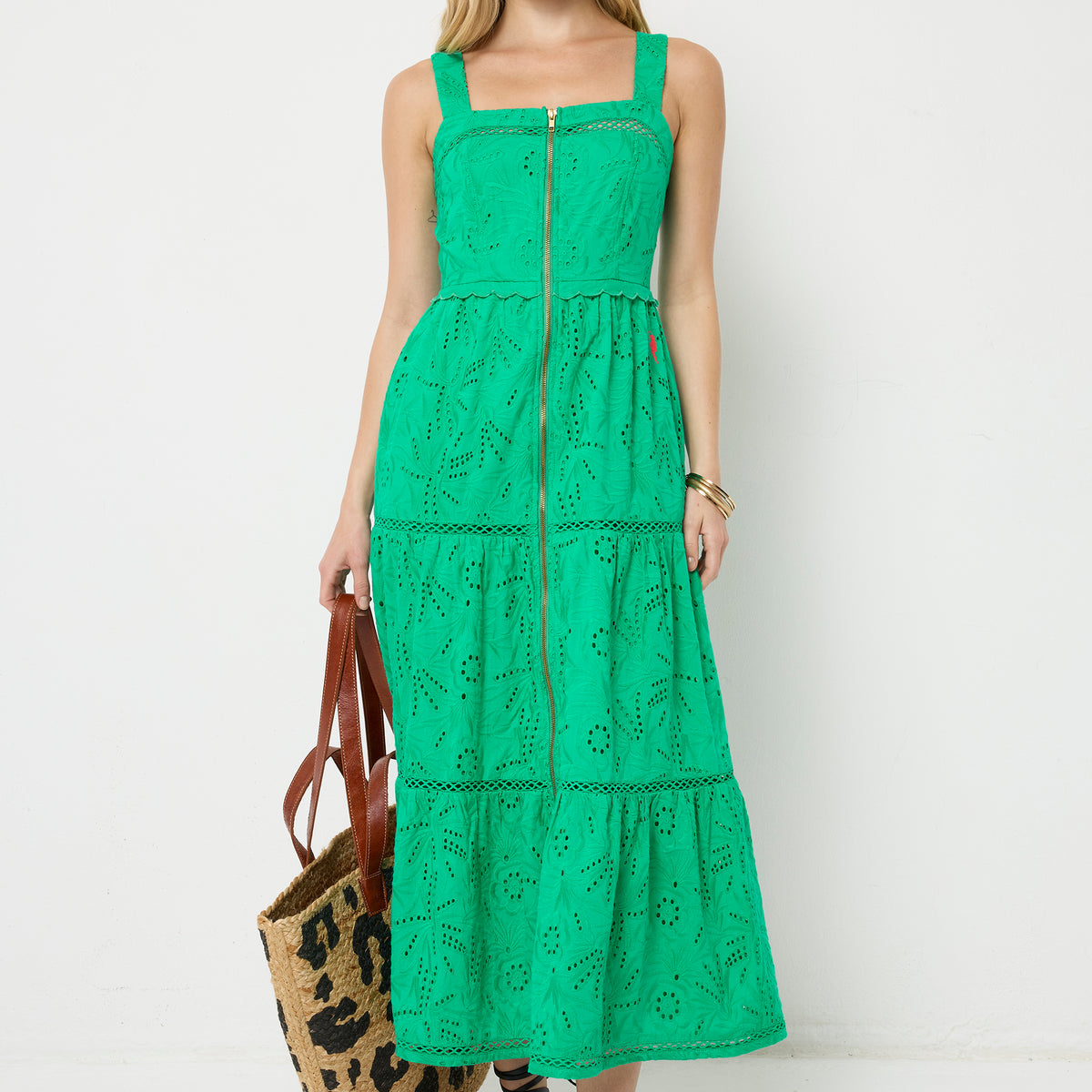 Green Broderie Zip Detail Midi Sundress Scamp & Dude