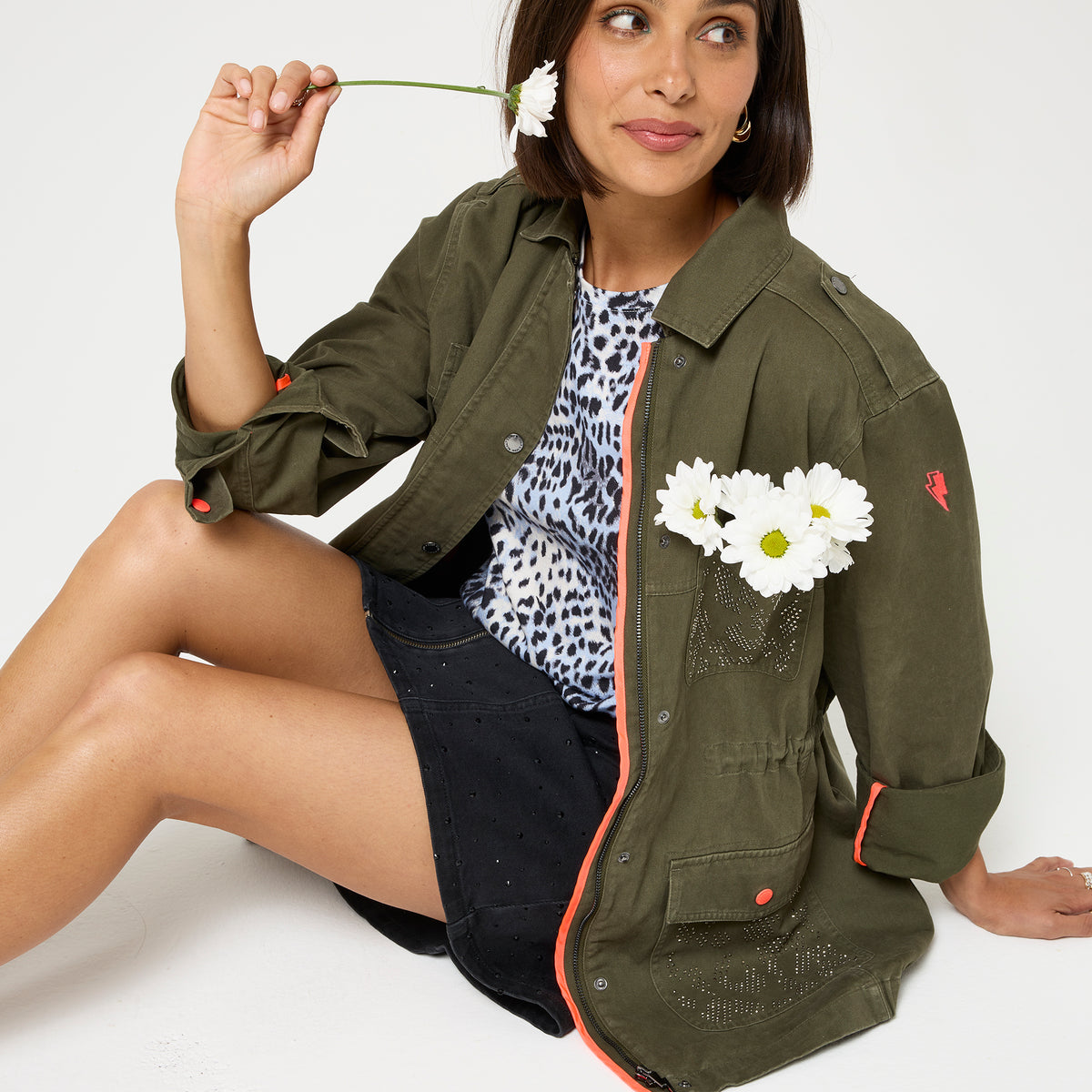 Khaki with Studded Bolt Utility Jacket Scamp & Dude