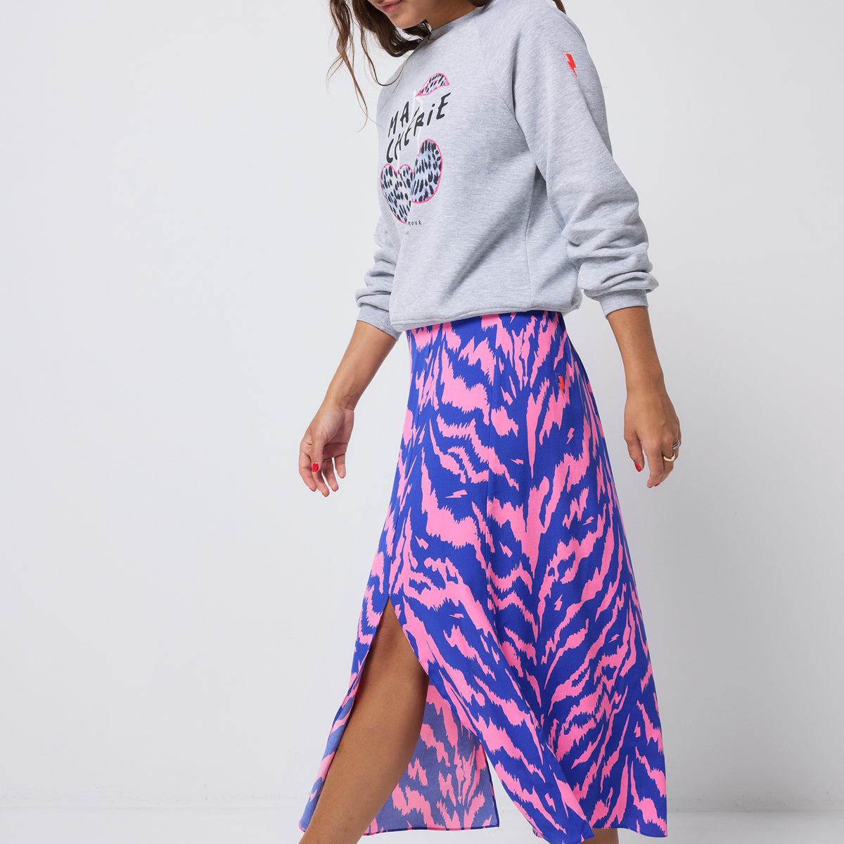 Pink With Blue Tiger Split Front Skirt Scamp & Dude Scamp & Dude