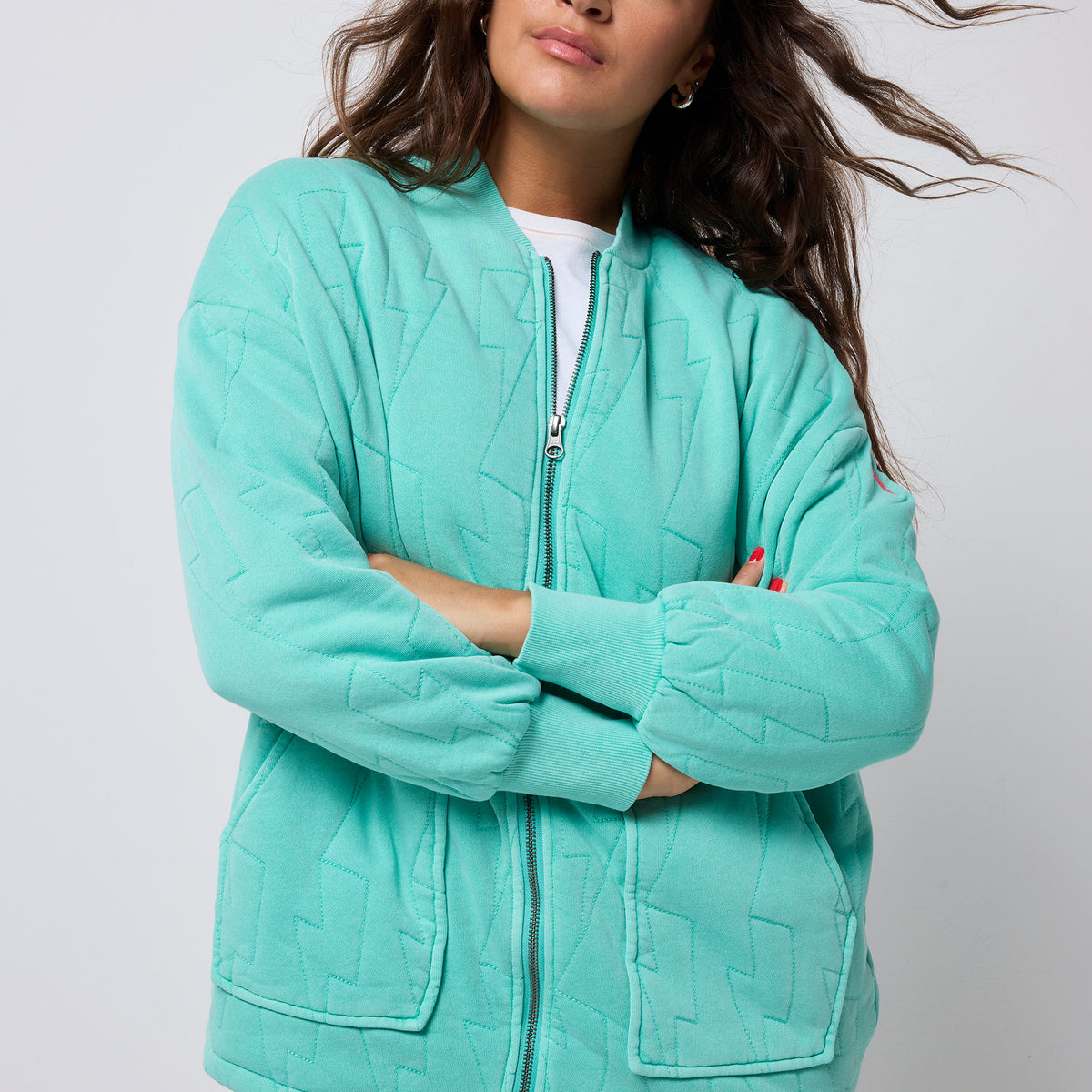 Turquoise Organic Cotton Lightning Bolt Oversized Bomber Jacket – Scamp ...