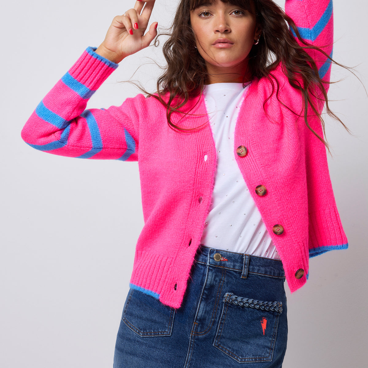 Neon Pink with Blue Stripe Cardigan Scamp & Dude