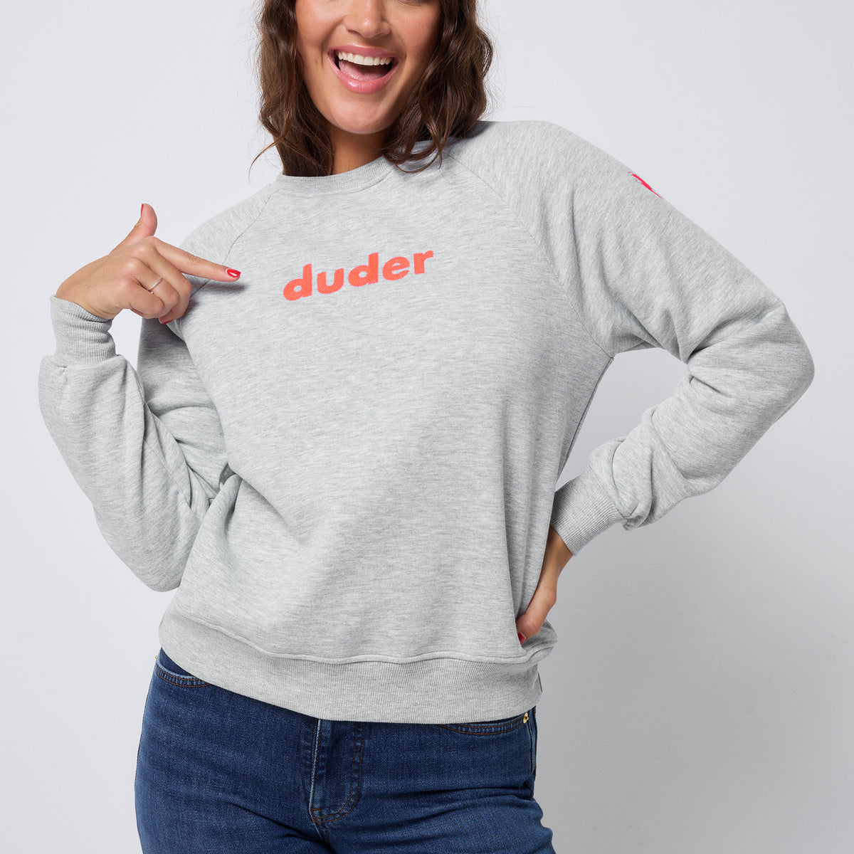 Grey Marl Duder Embroidery Oversized Sweatshirt Scamp & Dude