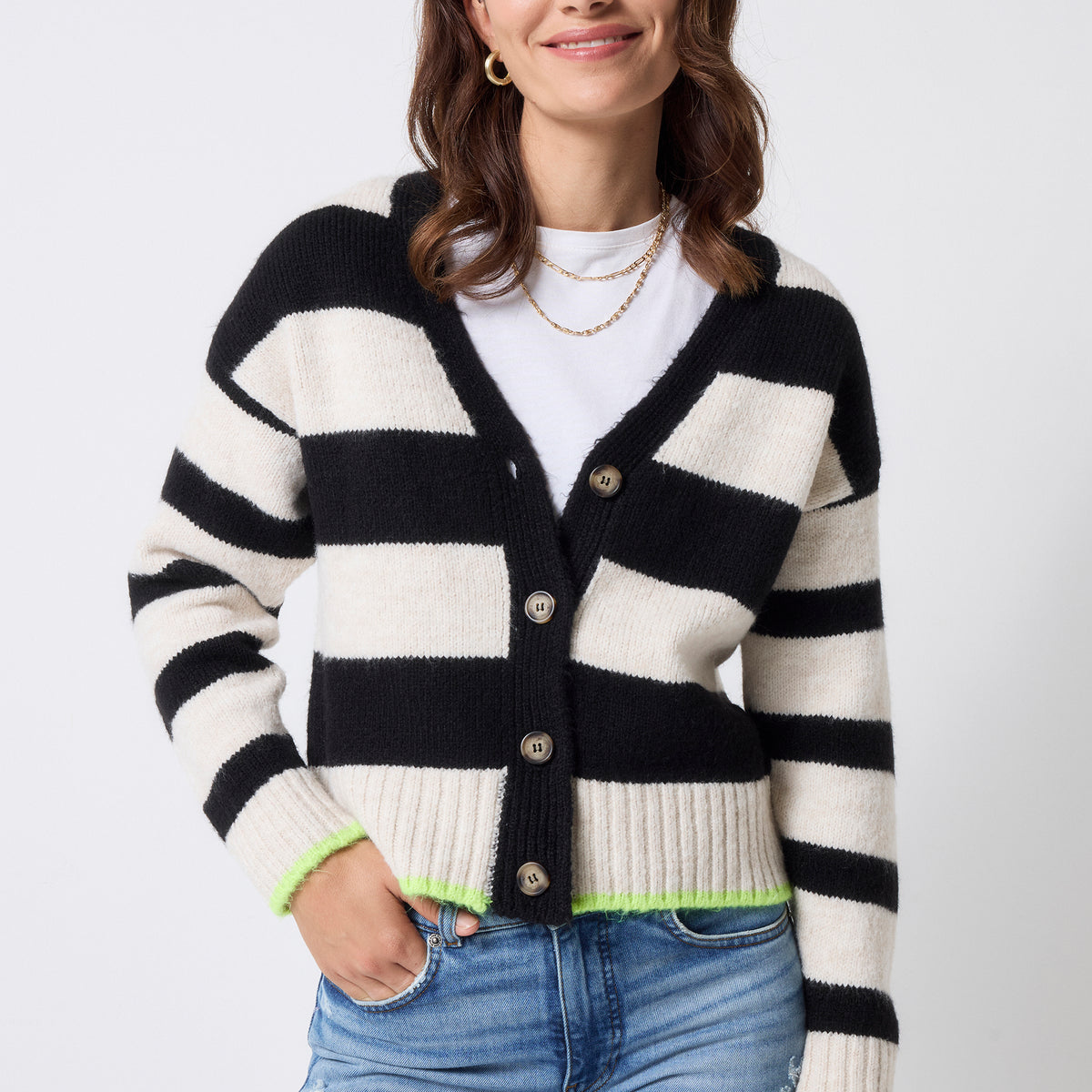 Cream with Black Bold Stripe Cardigan Scamp & Dude