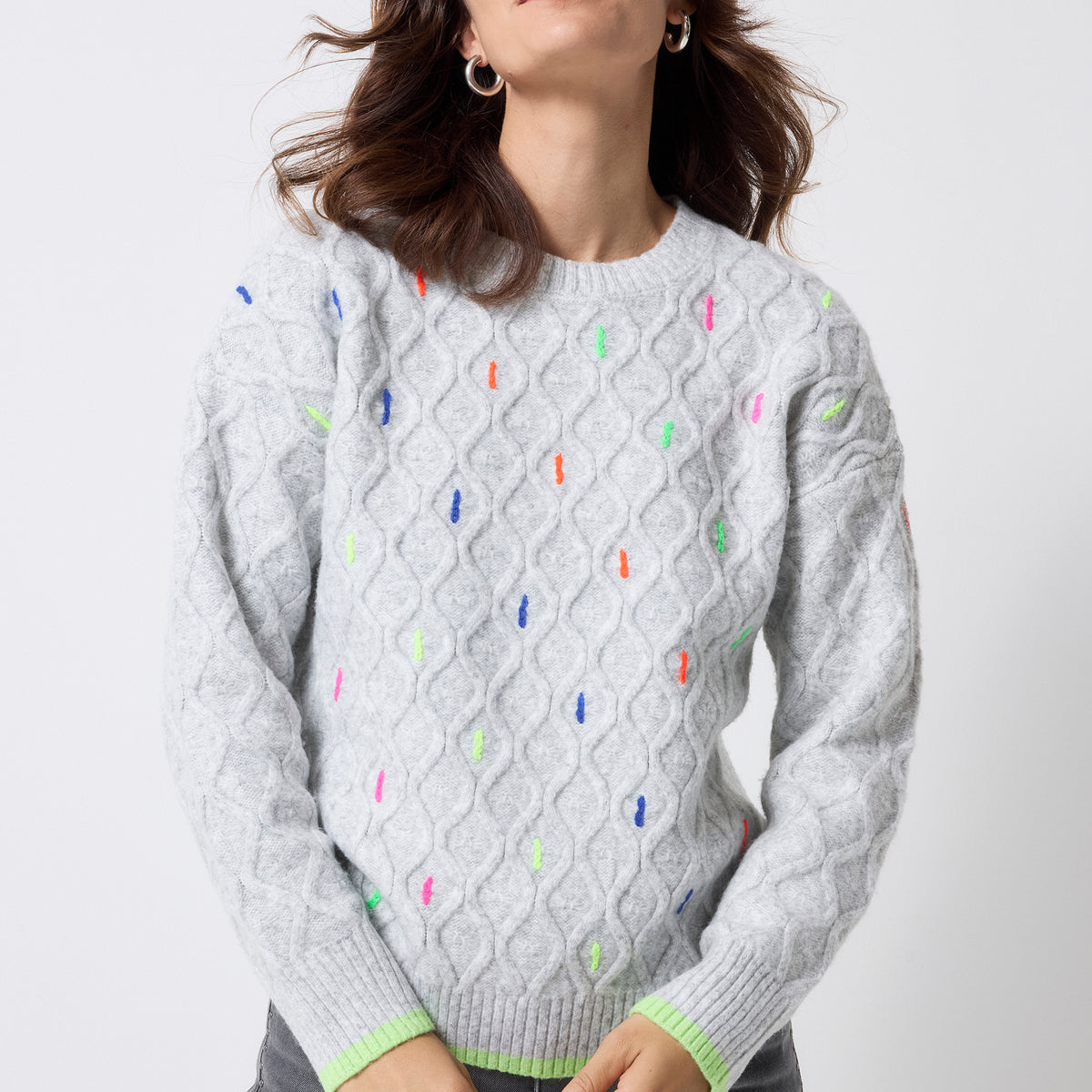 Grey with Neon Rainbow Fleck Cable Knit Jumper Scamp & Dude