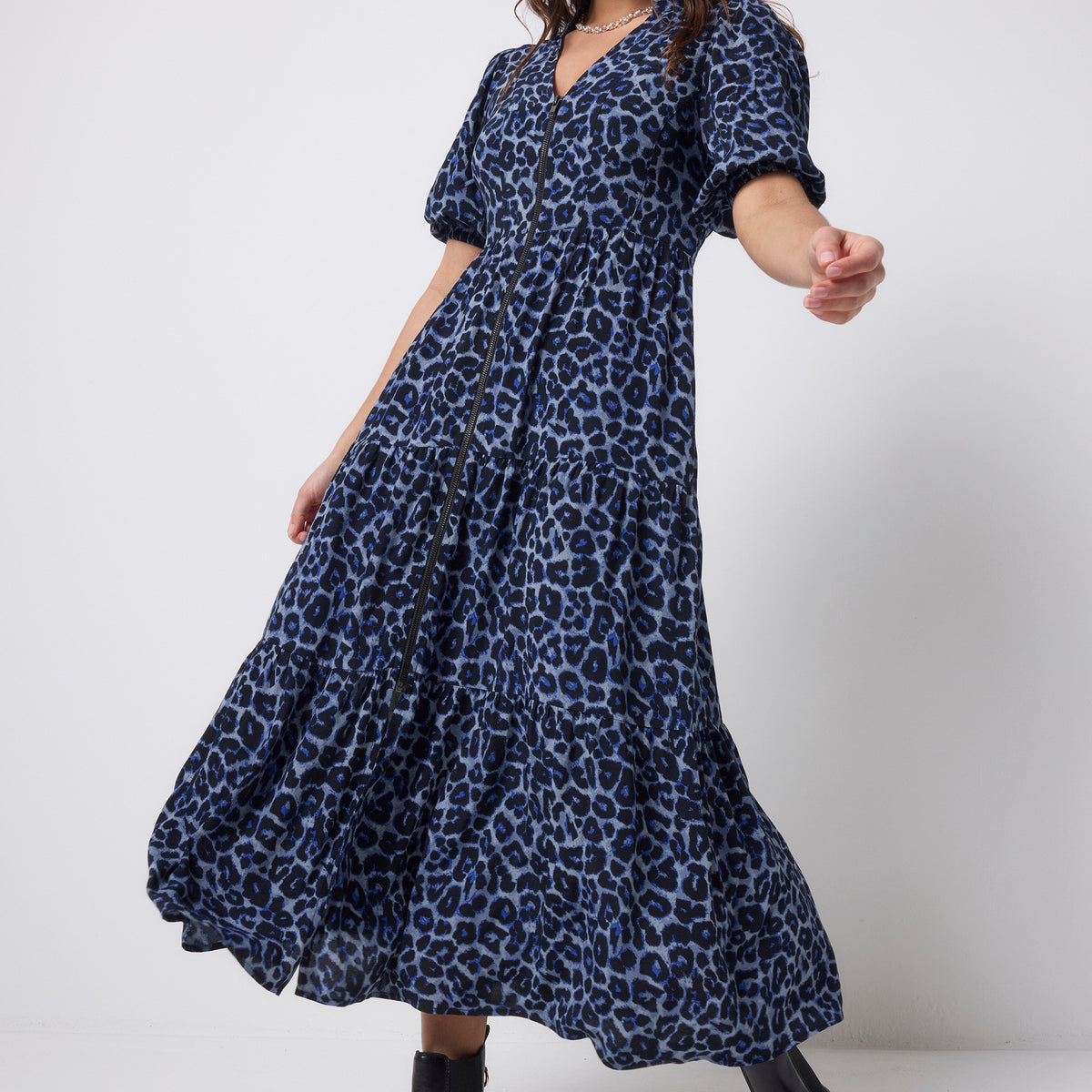 Navy Jaguar Zip Front Midi Tiered Dress Scamp & Dude