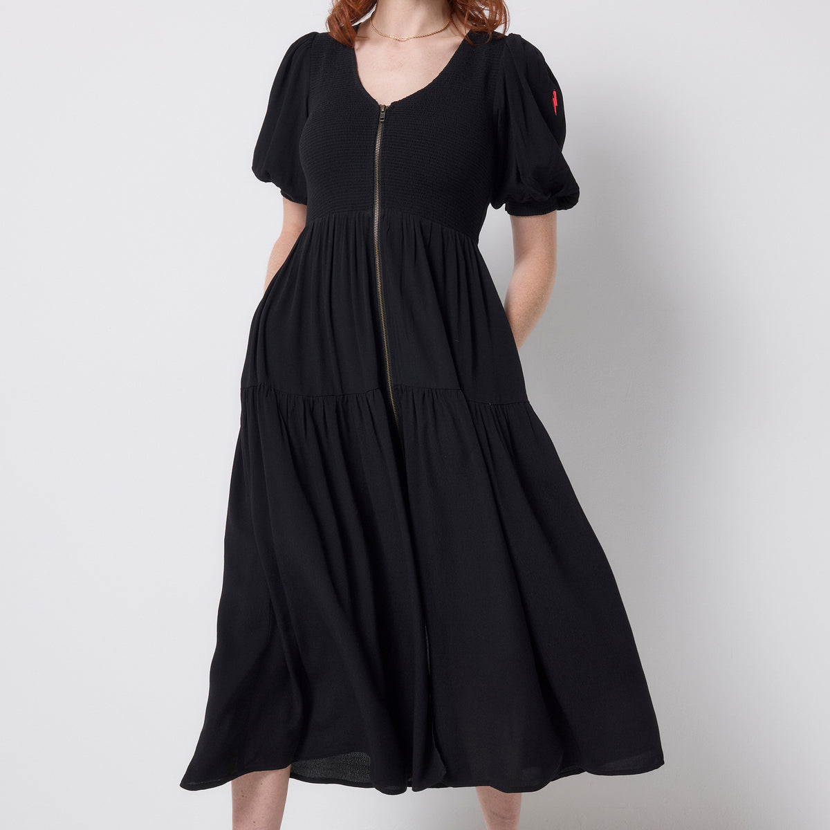Black Shirred Zip Detail Midi Dress Scamp & Dude