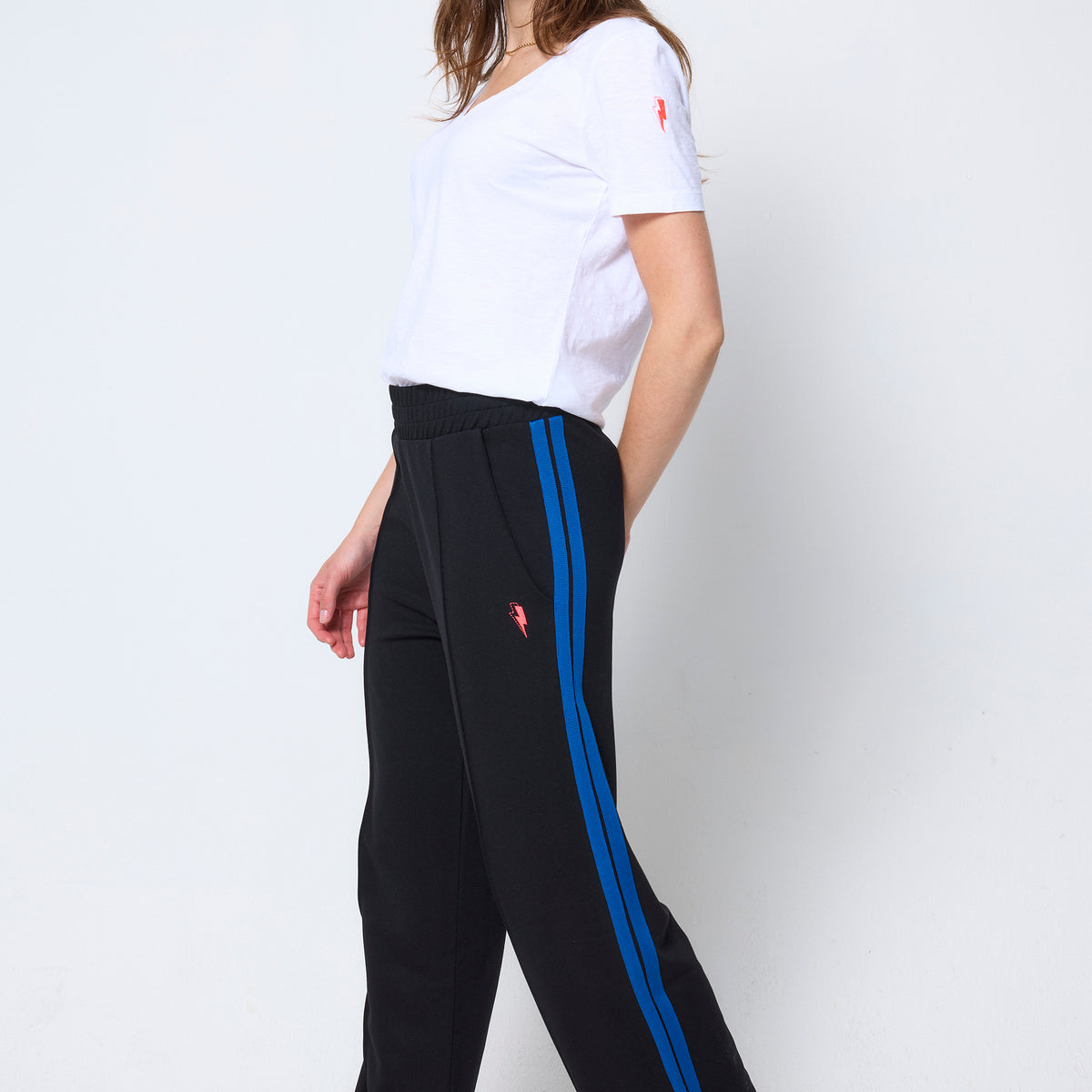 Black Side Stripe Wide Leg Jersey Trousers Scamp & Dude