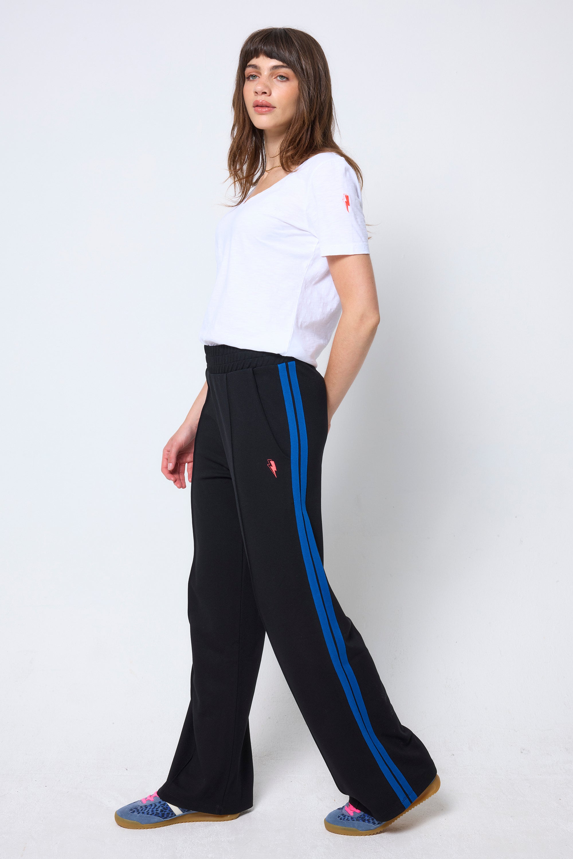 Black Side Stripe Wide Leg Jersey Trousers Scamp & Dude