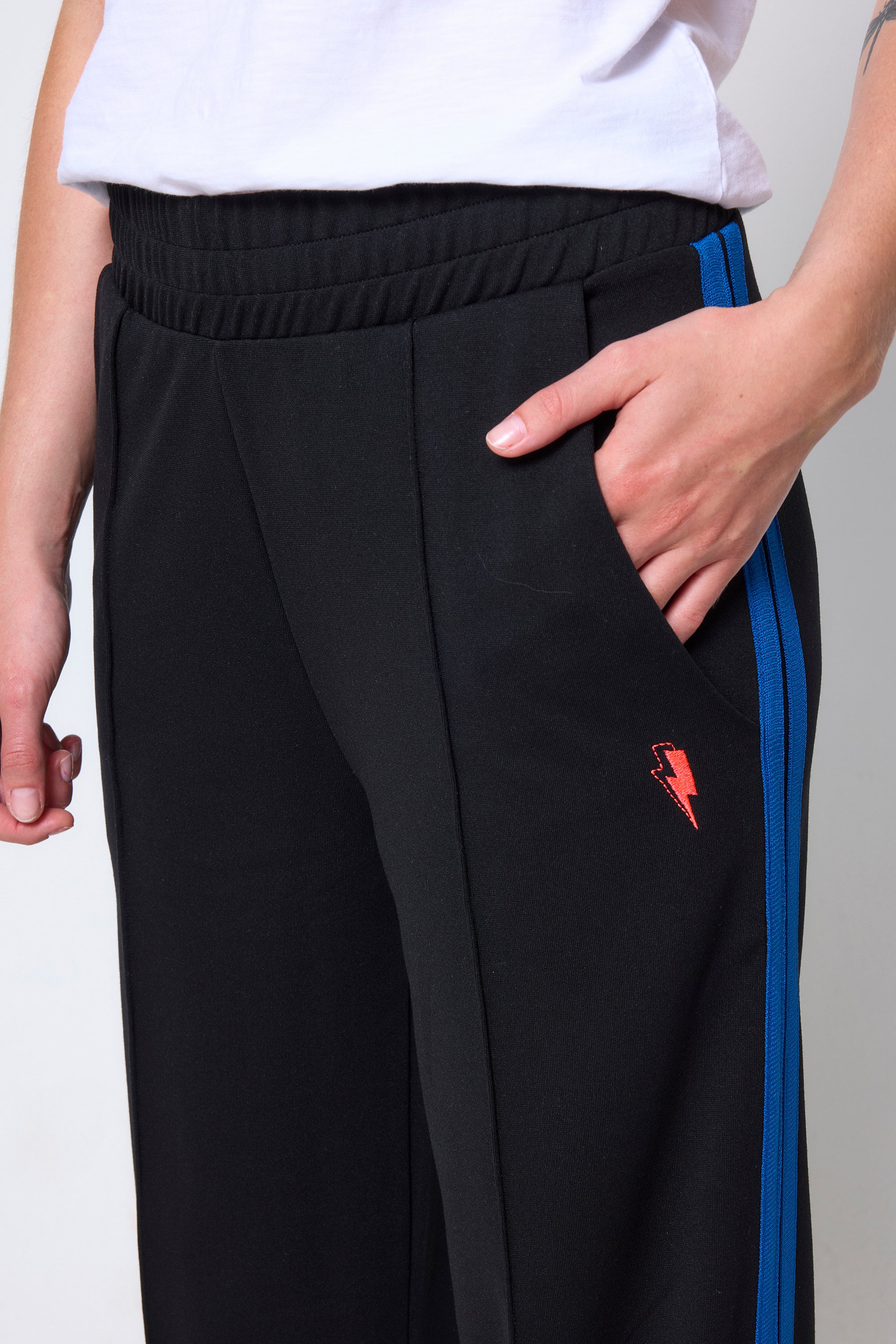 Black Side Stripe Wide Leg Jersey Trousers Scamp & Dude