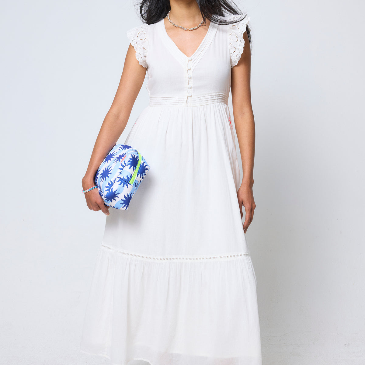 Cream Broderie Sleeve Pintuck Midi Dress Scamp & Dude