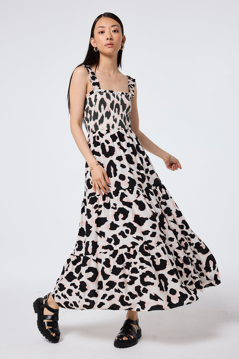 Ivory with Neutral and Black Mega Shadow Leopard Maxi Sundress Scamp & Dude