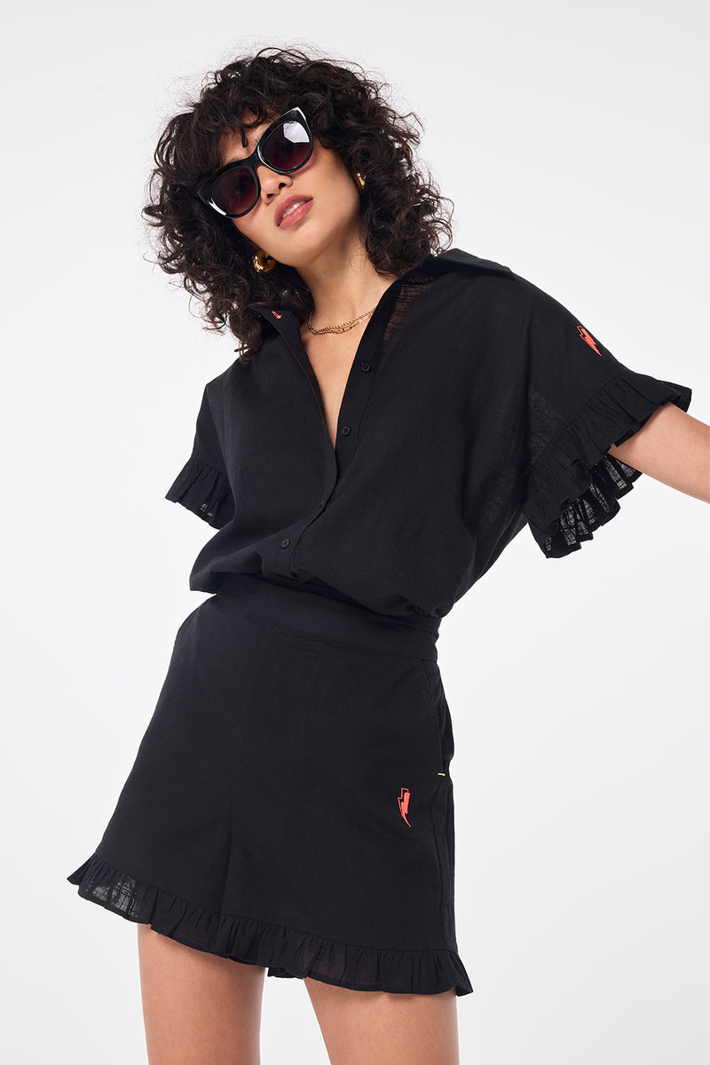 Black Frill Hem Shorts Scamp & Dude