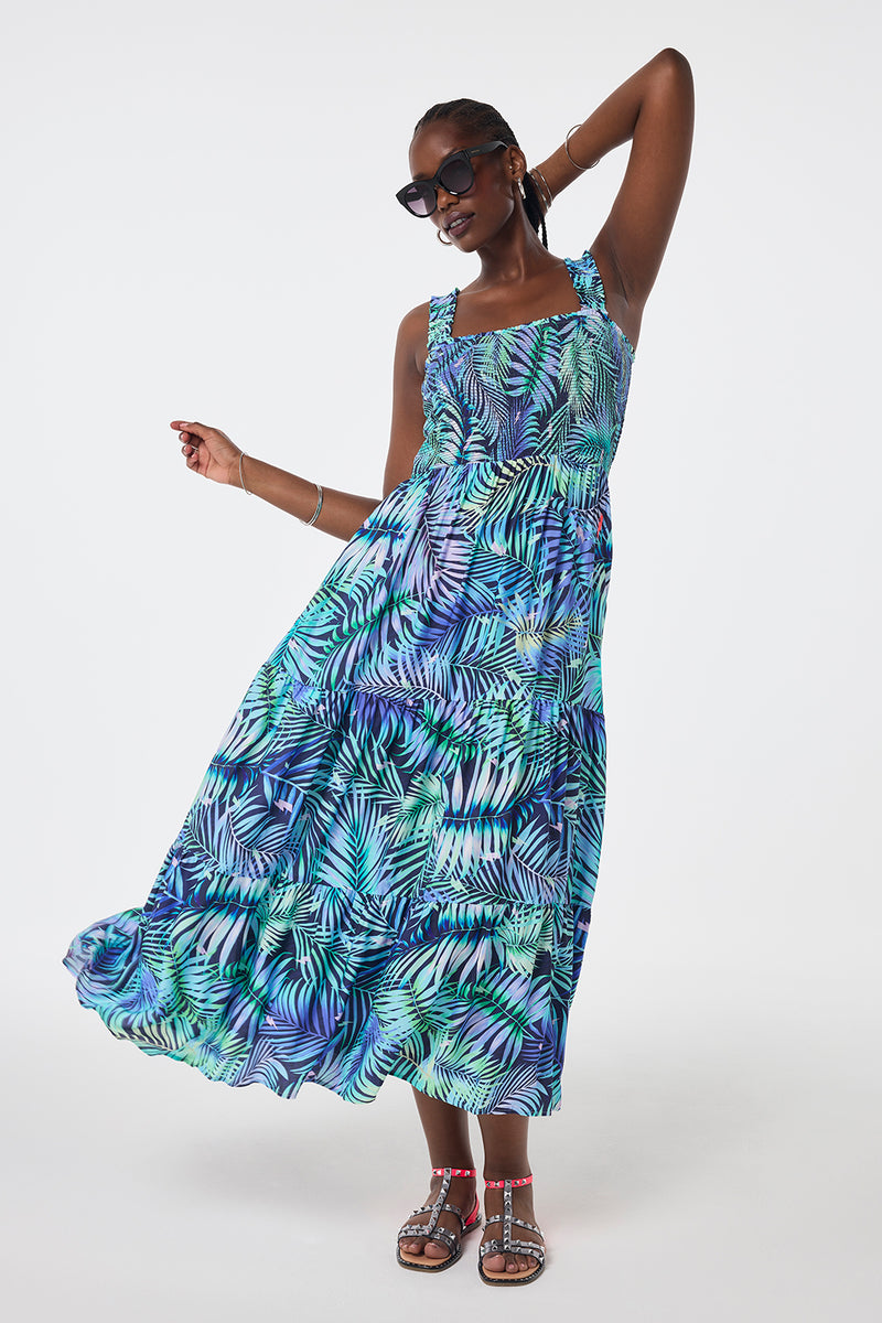 Blue Palm Print Maxi Sundress Maxi Sundress Scamp & Dude