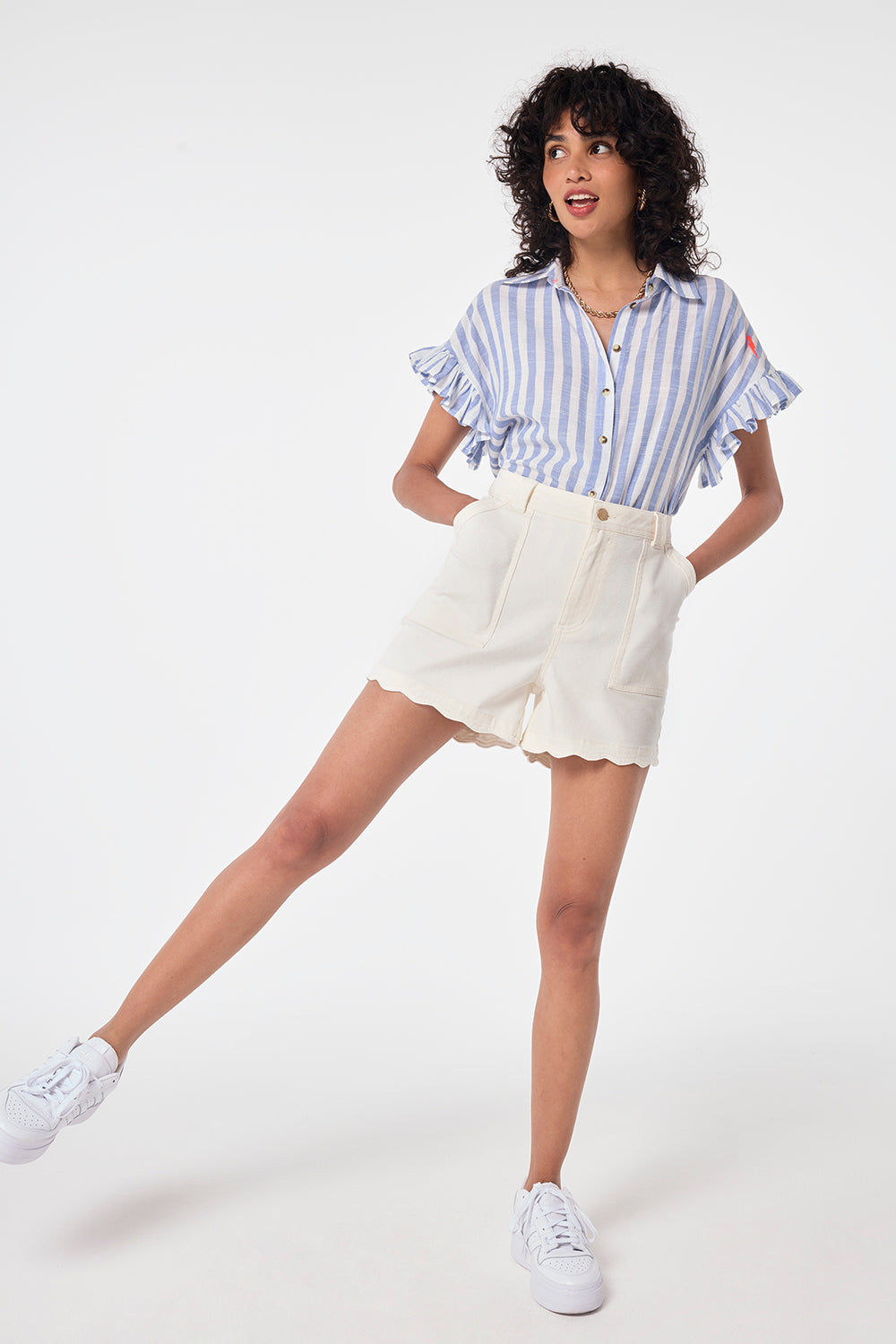 Ecru Scallop Denim Shorts Scamp & Dude