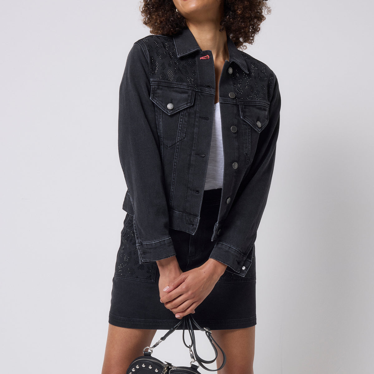 Washed Black Embellished Leopard Denim Jacket Scamp & Dude