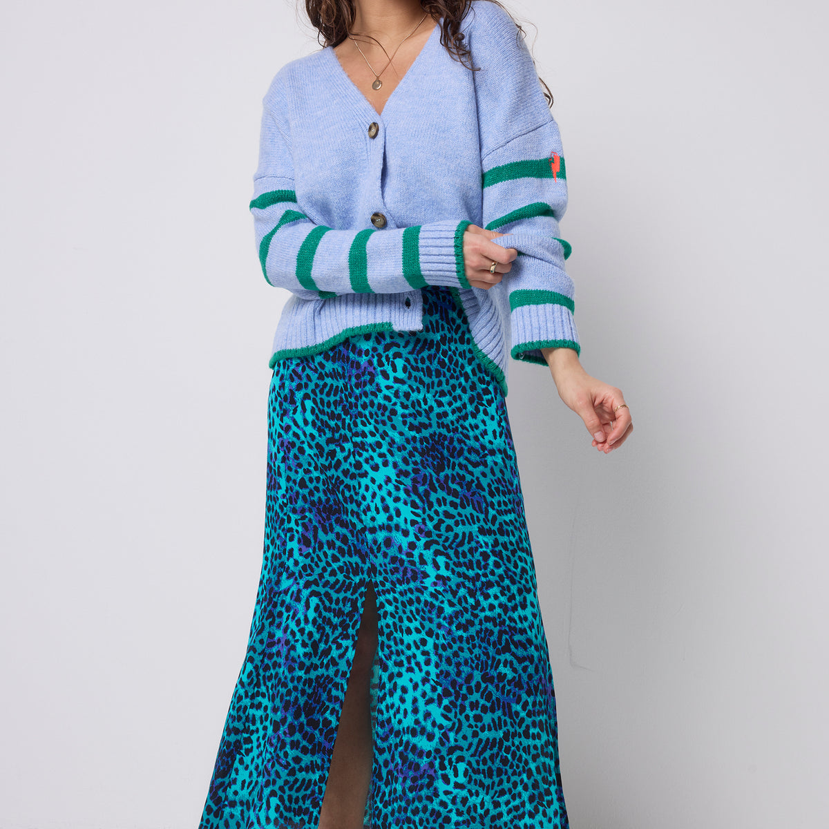 Turquoise with Blue Cheetah Split Front Skirt Scamp & Dude