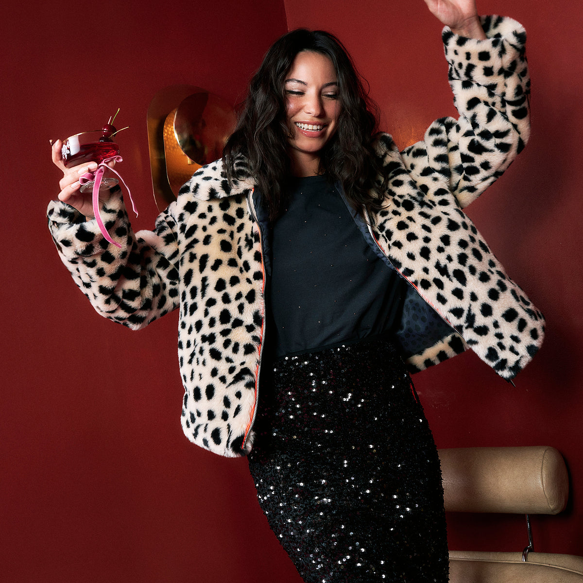 Cream with Black Cheetah Faux Fur Jacket Scamp & Dude