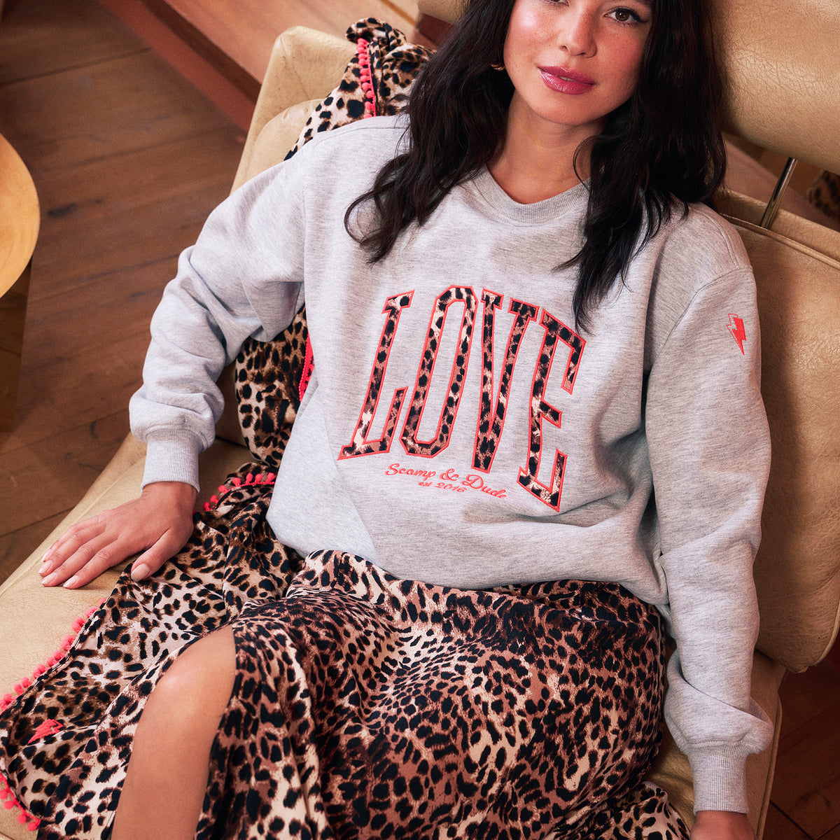 Grey Love Leopard Oversized Sweatshirt Scamp & Dude