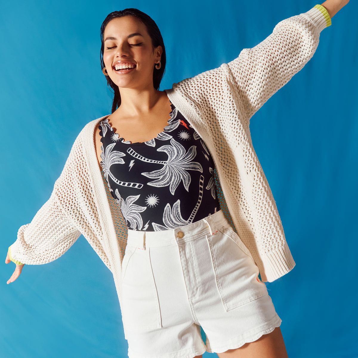 Cream Star and Lightning Bolt Knitted Crotchet Cardigan Scamp & Dude