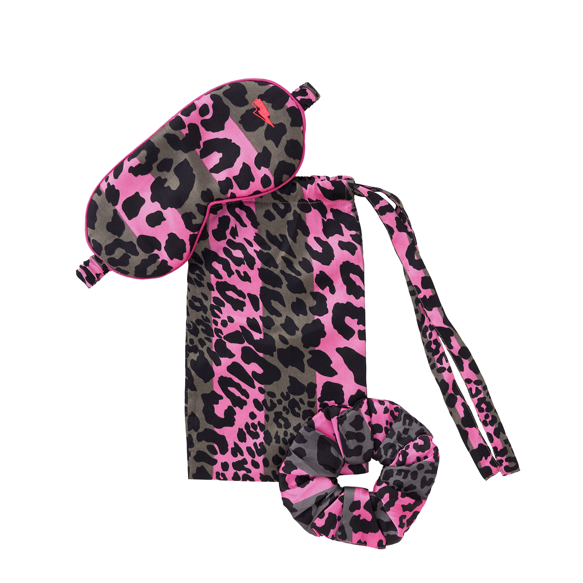 Khaki with Pink Stripe Leopard Scrunchie and Eye Mask Set – Scamp & Dude