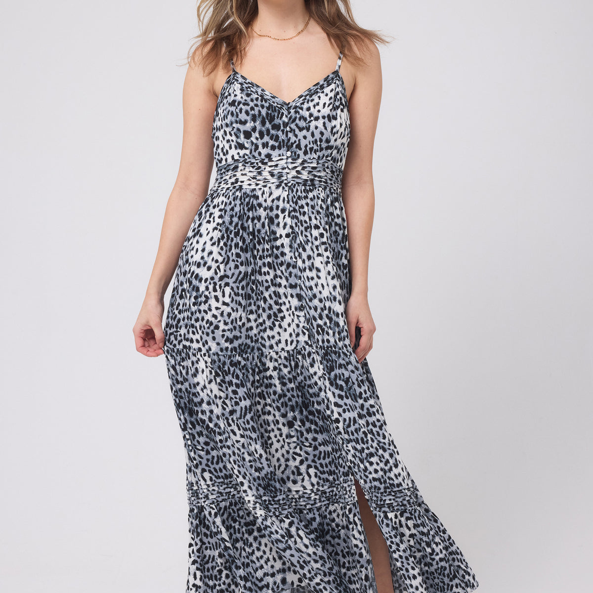 Grey with Black Cheetah Pintuck Midi Sundress Scamp & Dude