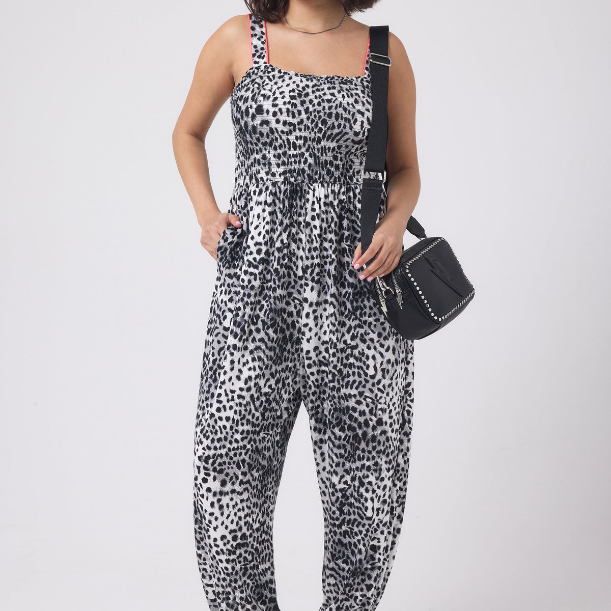 Grey with Black Cheetah Jersey Jumpsuit Scamp & Dude