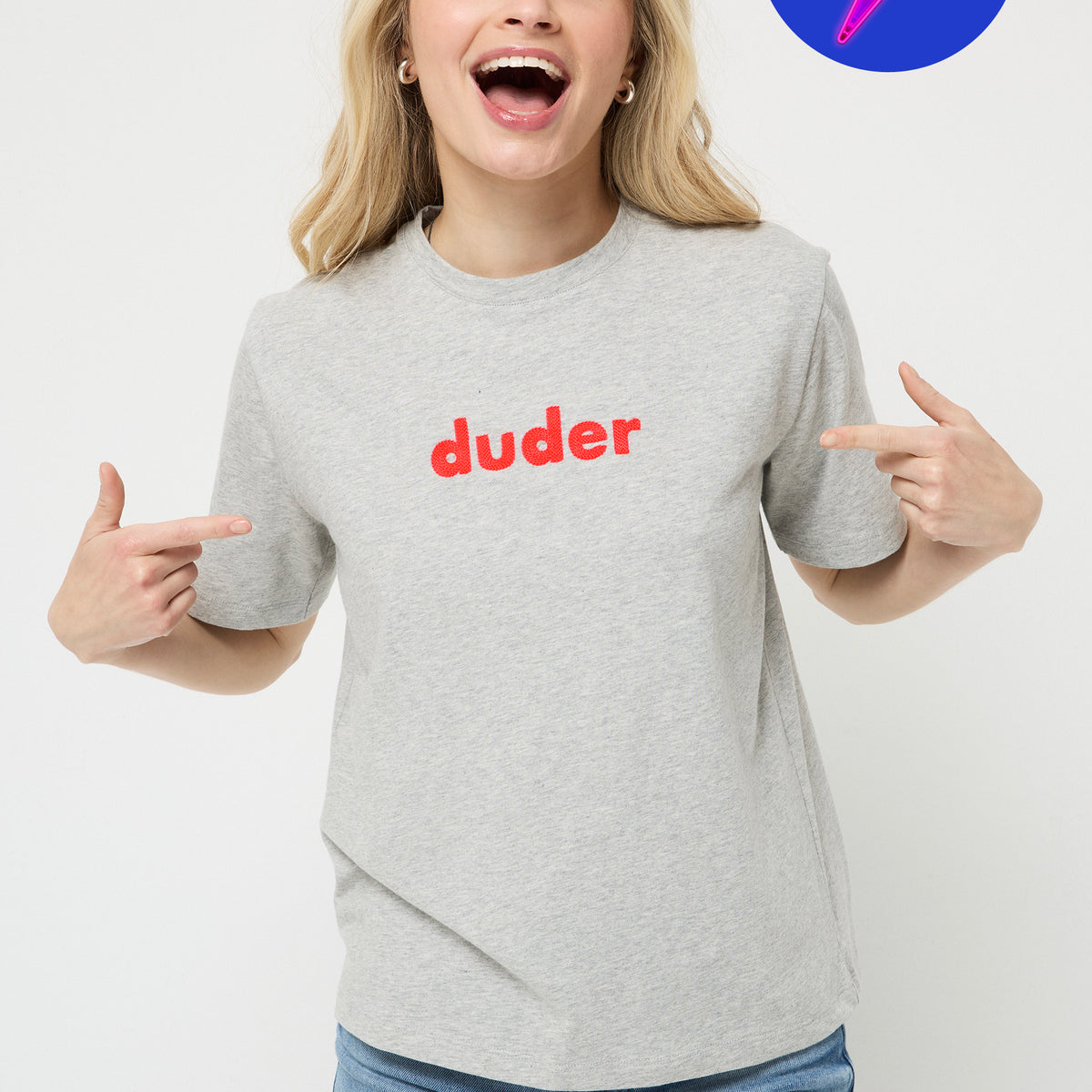 Grey Marl Duder Embroidery T-Shirt Scamp & Dude